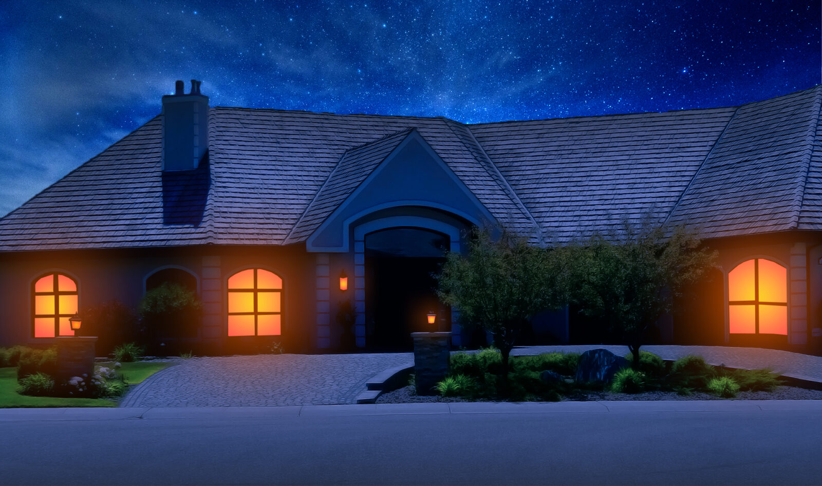 EXT. WIDE HOUSE FRONT – NIGHT – Episode Life