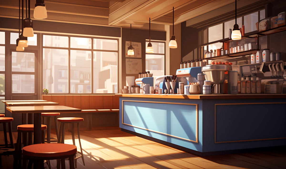 INT. BLUE COFFEE SHOP – DAY – Episode Life